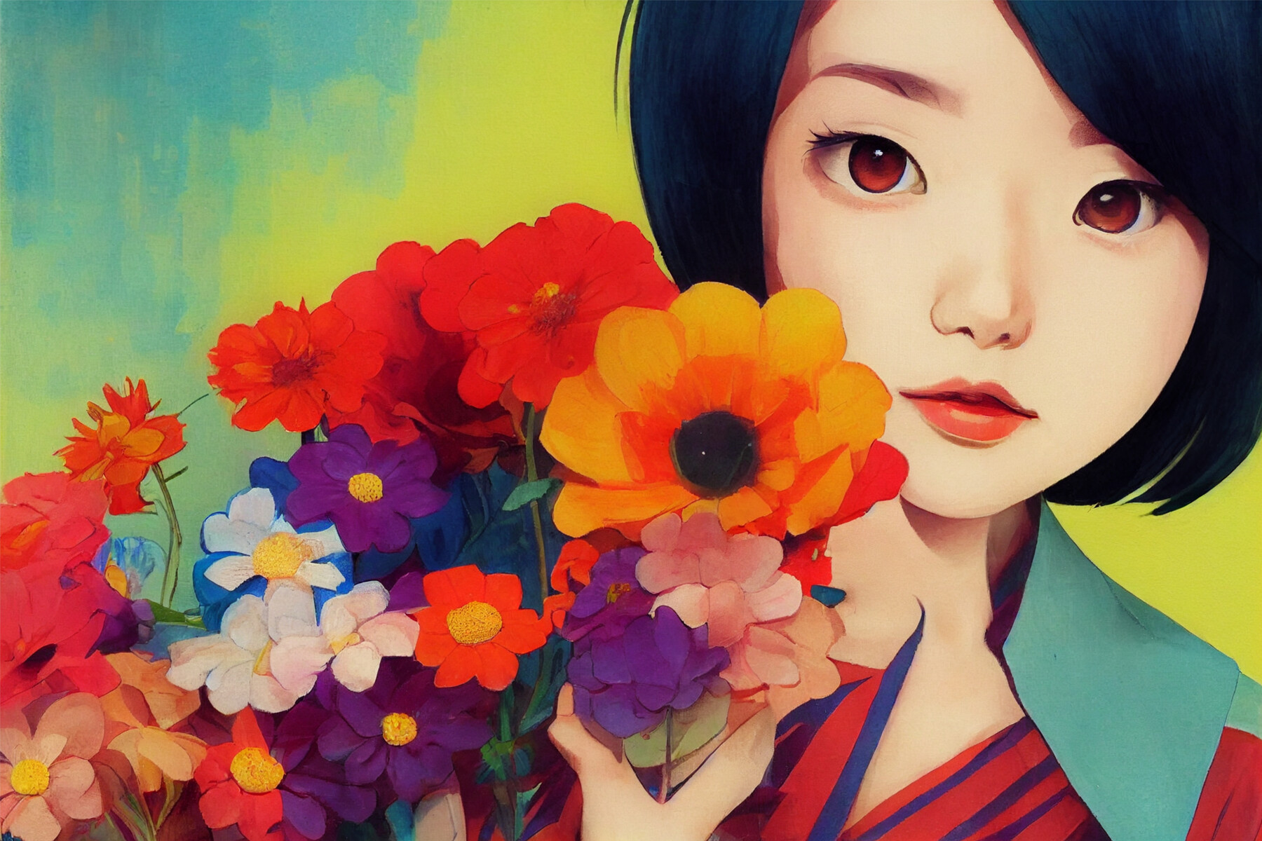 Artstation A Cute Japanese Girl Loves To Play With Flowers Artworks
