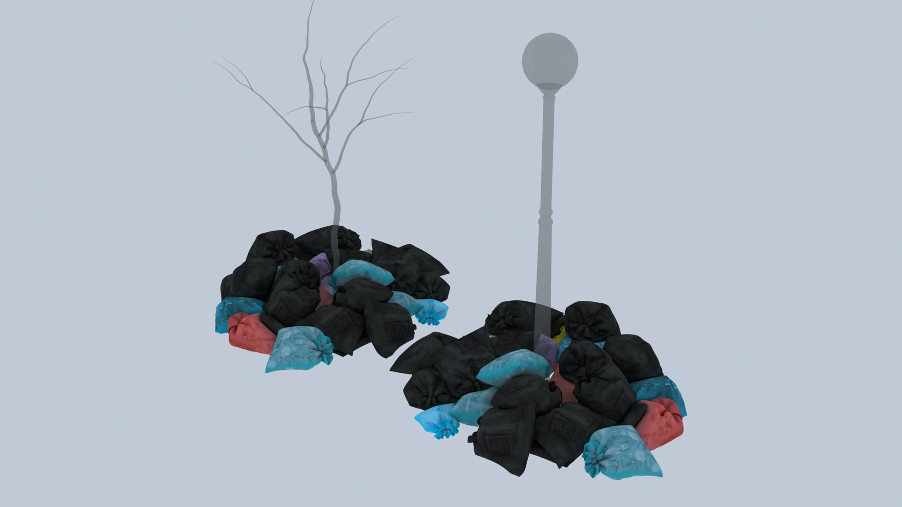 ArtStation - Garbage Bags Pile Around streetlight | Game Assets