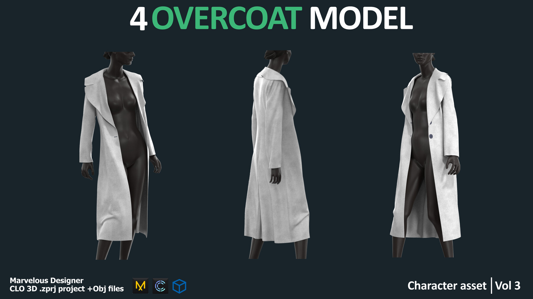 ArtStation - 4 OVERCOAT MODEL / Marvelous Designer / Clo3D + ZPRJ + OBJ ...