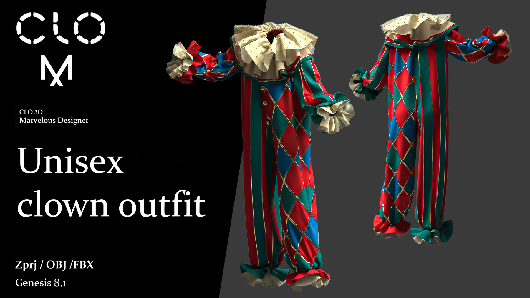 ArtStation - Unisex clown outfit / Marvelous Designer/Clo3D project ...