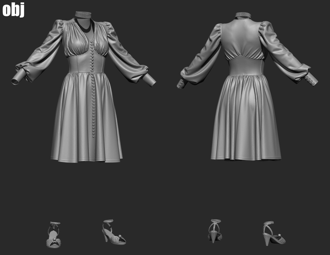 ArtStation - Dress 6_4. Marvelous Designer/Clo3d project + OBJ. | Resources