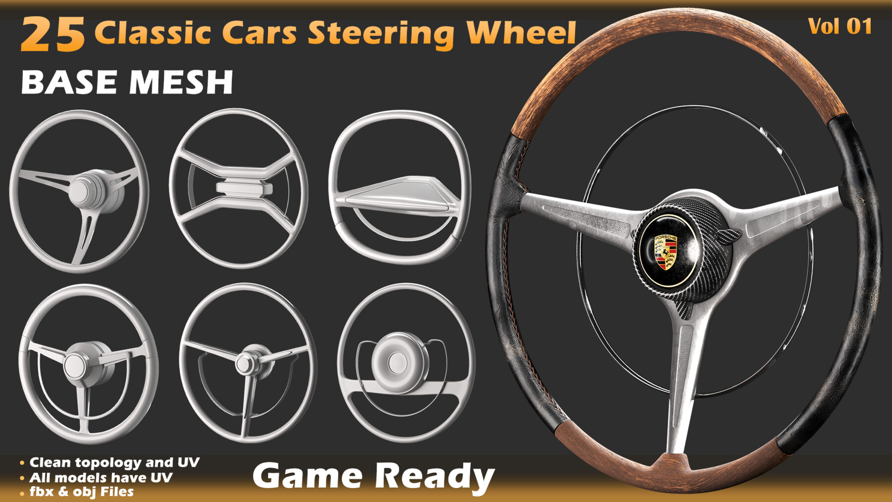 ArtStation - 25 Classic Car Steering Wheel-Base Mesh-vol 01 | Game Assets