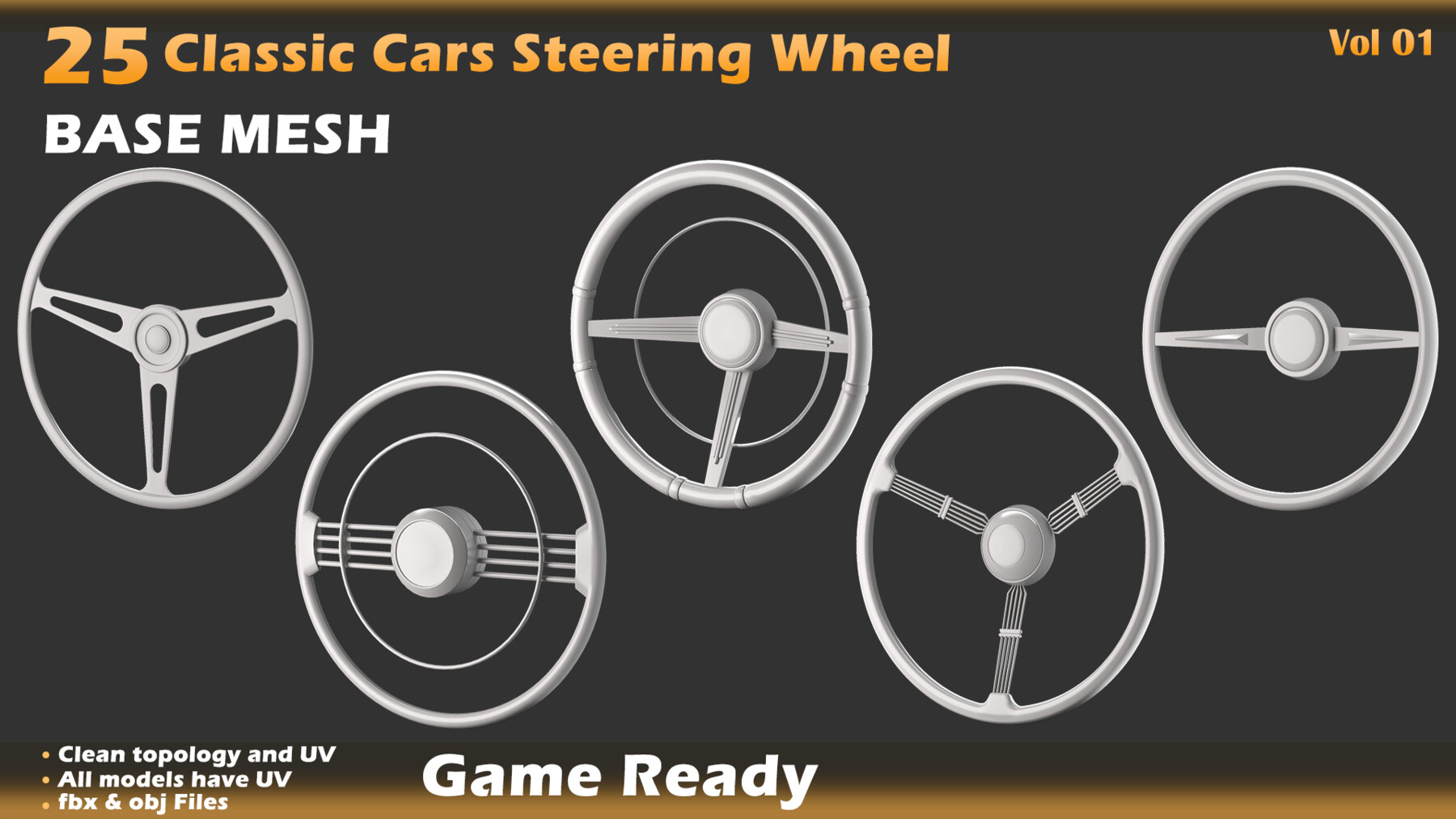 ArtStation - 25 Classic Car Steering Wheel-Base Mesh-vol 01 | Game Assets