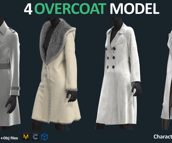 ArtStation - 4 OVERCOAT MODEL / Marvelous Designer / Clo3D + ZPRJ + OBJ ...