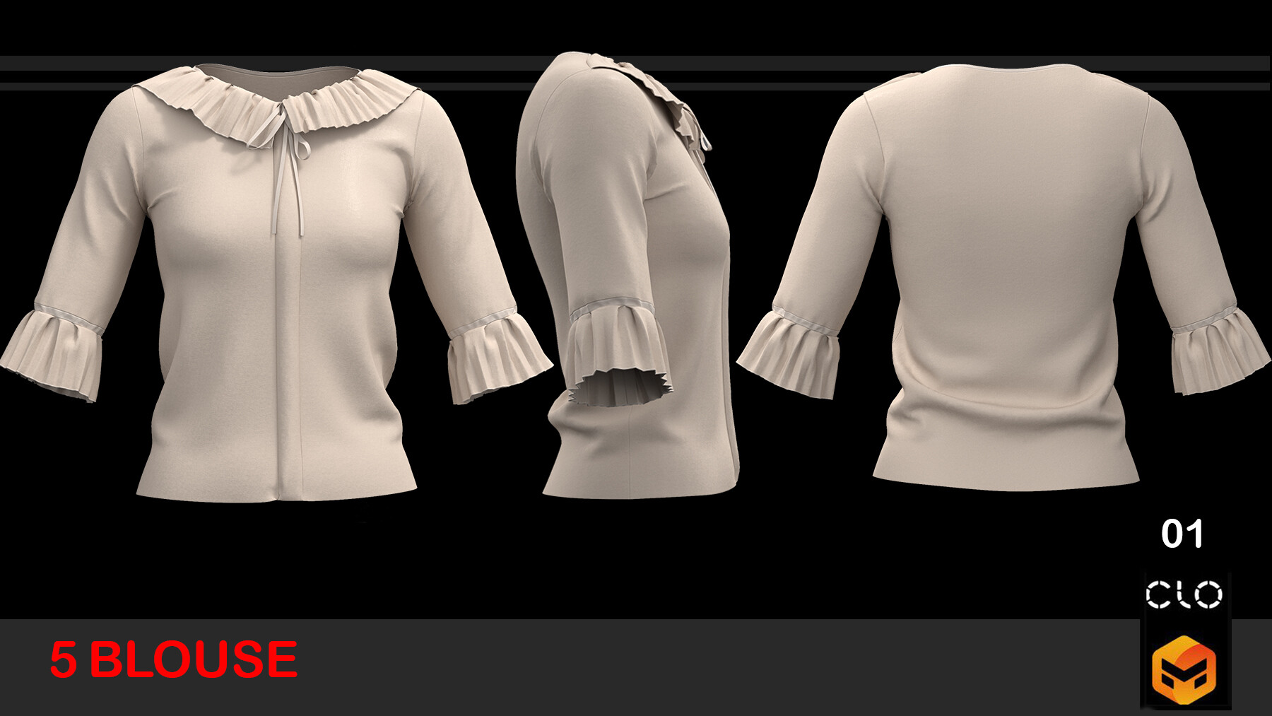 ArtStation - 5 FEMALE BLOUSES PACK. CLO3D, MD Projects+OBJ+FBX | Game Assets