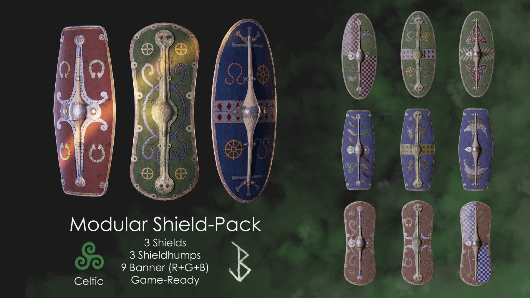 ArtStation - Celtic Shield Asset Pack Modular Game Ready 4k | Game Assets