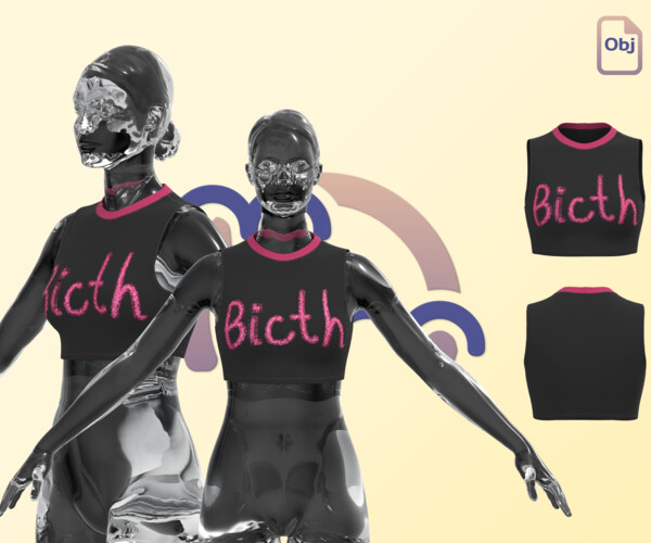 ArtStation - (Womenswear) Black bxtch Crop top | Resources