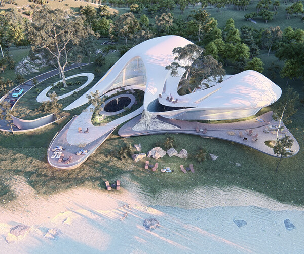 ArtStation - organic form beach villa architecture 3d model revit ...