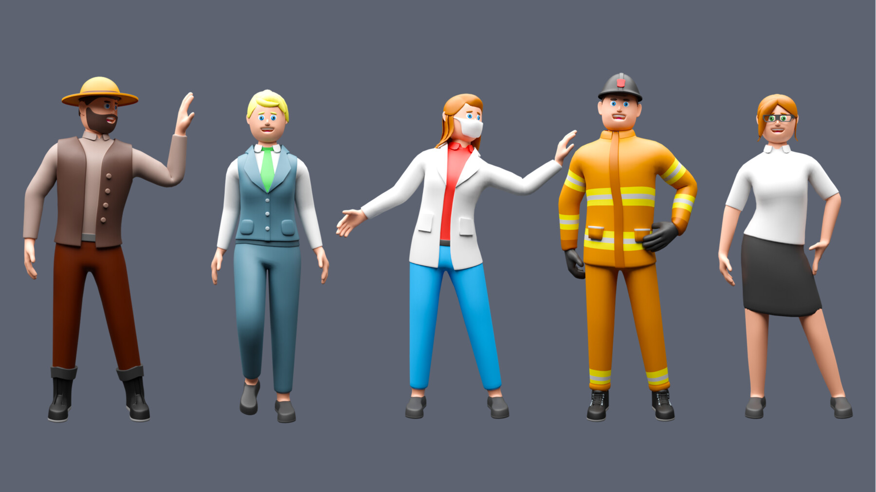 ArtStation - Cartoon characters 3 professions Low-poly 3D model | Game ...