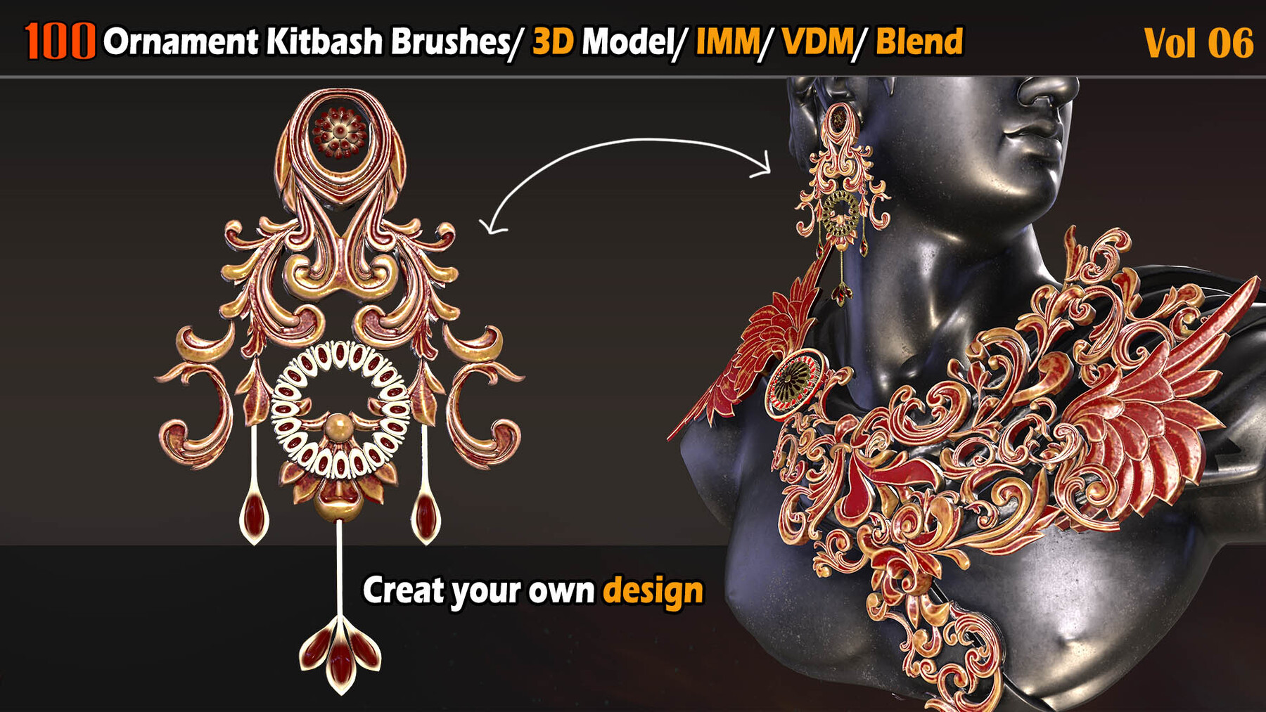 ArtStation - 100 Ornament Kitbash brushes 3D Model/ VDM/ IMM / Blend ...