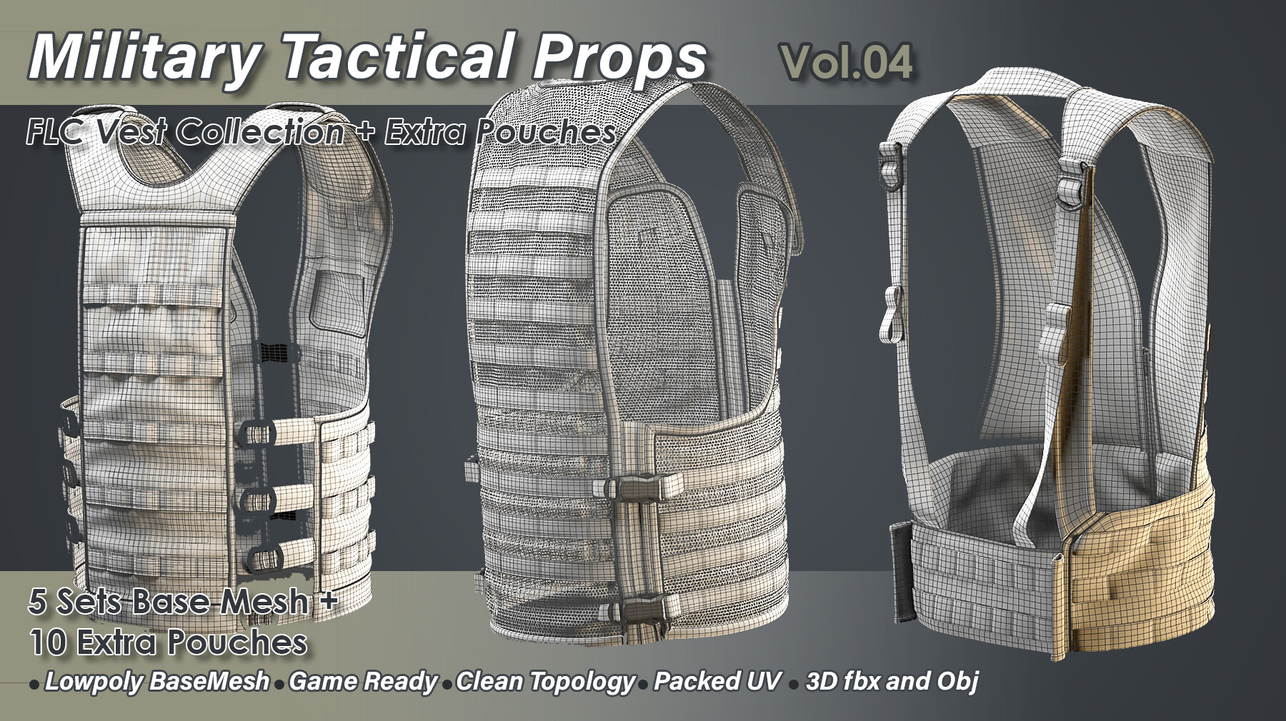ArtStation - Military Props Vol.04 / FLC Vest + Pouches | Game Assets