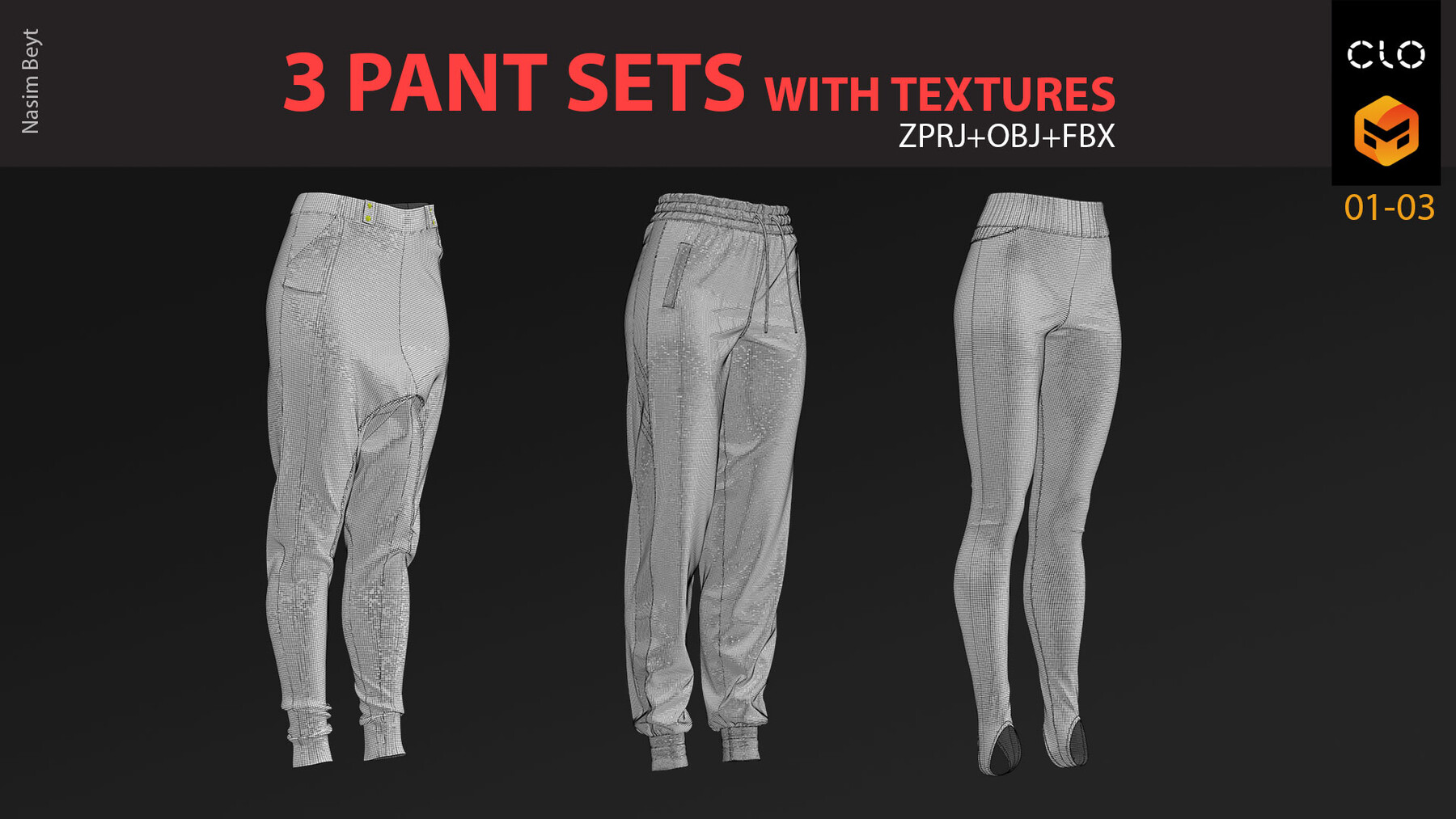 ArtStation - 3 Different Female's Pant Sets (VOL 01) with Texture ...