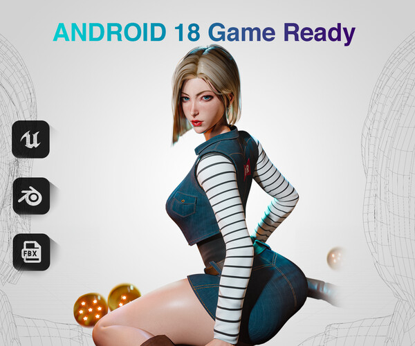 ArtStation - Android 18 DBZ - Game Ready 3D model - UE4- low-poly 3d model | Game Assets