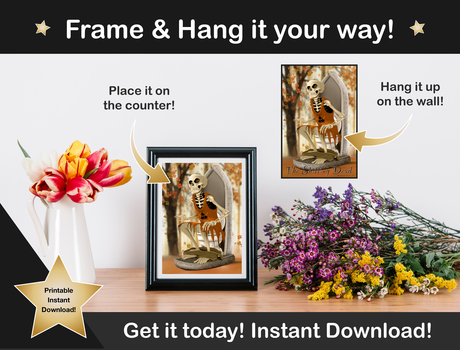 ArtStation - Printable Halloween Wall Art | Skeleton Pooping Original ...