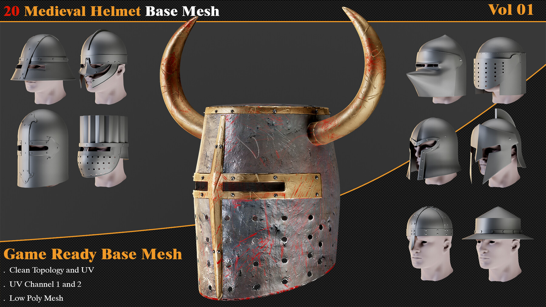 ArtStation - 20 Medieval Helmet Base Mesh - Vol 01 (Game Ready) | Game ...