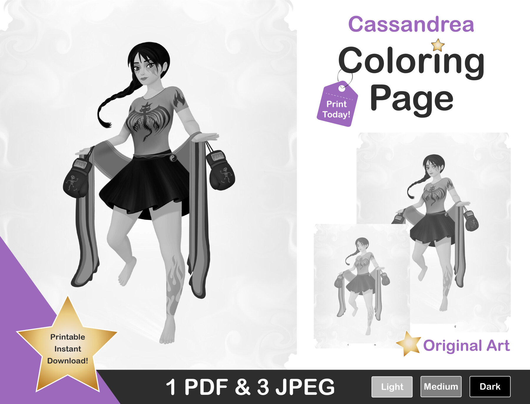 ArtStation - Printable Adult Coloring Pages | Original Grayscale Female ...