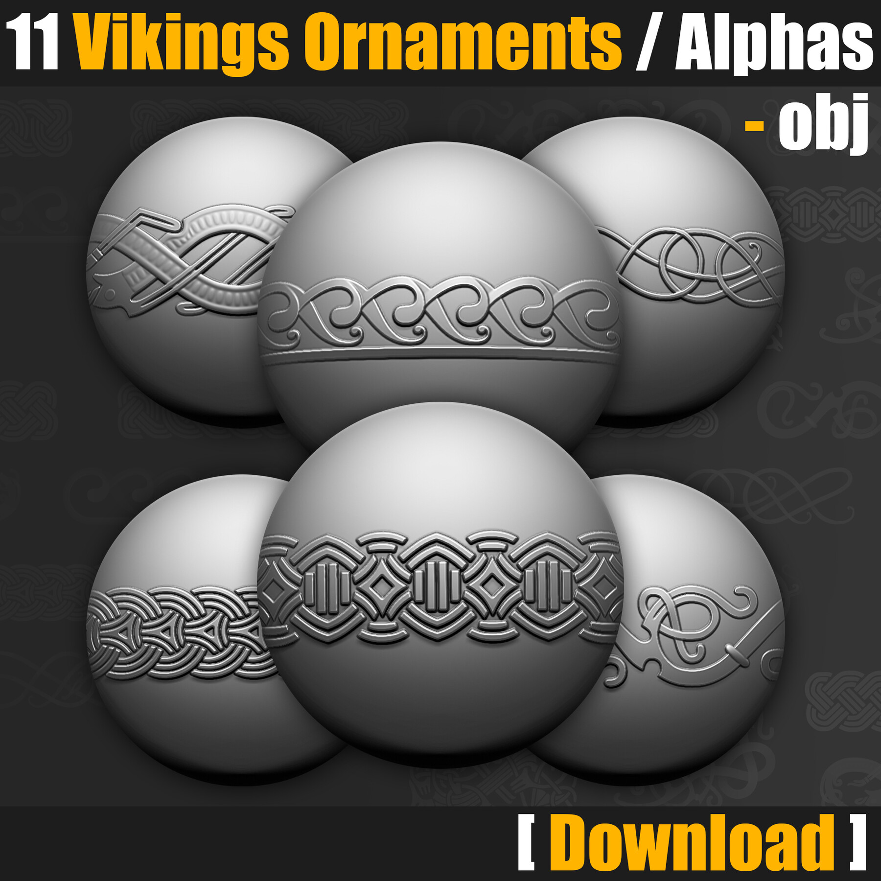 ArtStation - 11 Vikings Ornaments Alphas and OBJ | Brushes