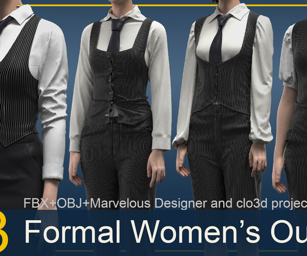 ArtStation - +3 Formal women's outfit-clo3d /MD project files +FBX+OBJ ...