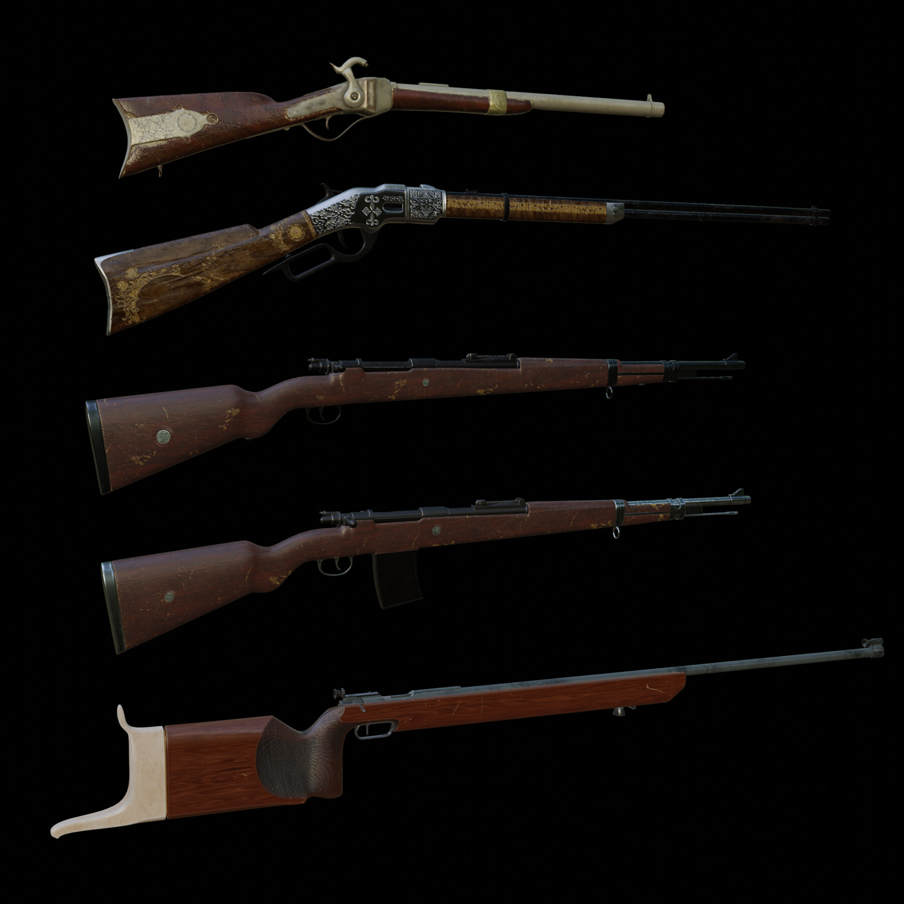 ArtStation - Antique Rifle Collection - Base Mesh & Textured High Poly ...