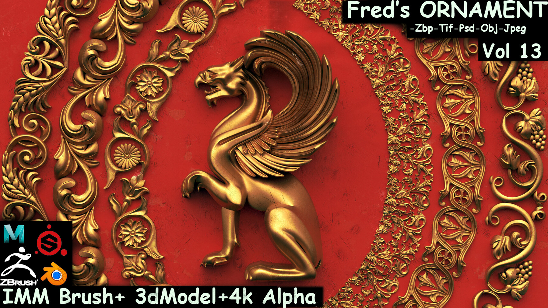 ArtStation - Fred's ORNAMENT IMMBRUSH+3dModels+Alpha Vol 13 | Brushes