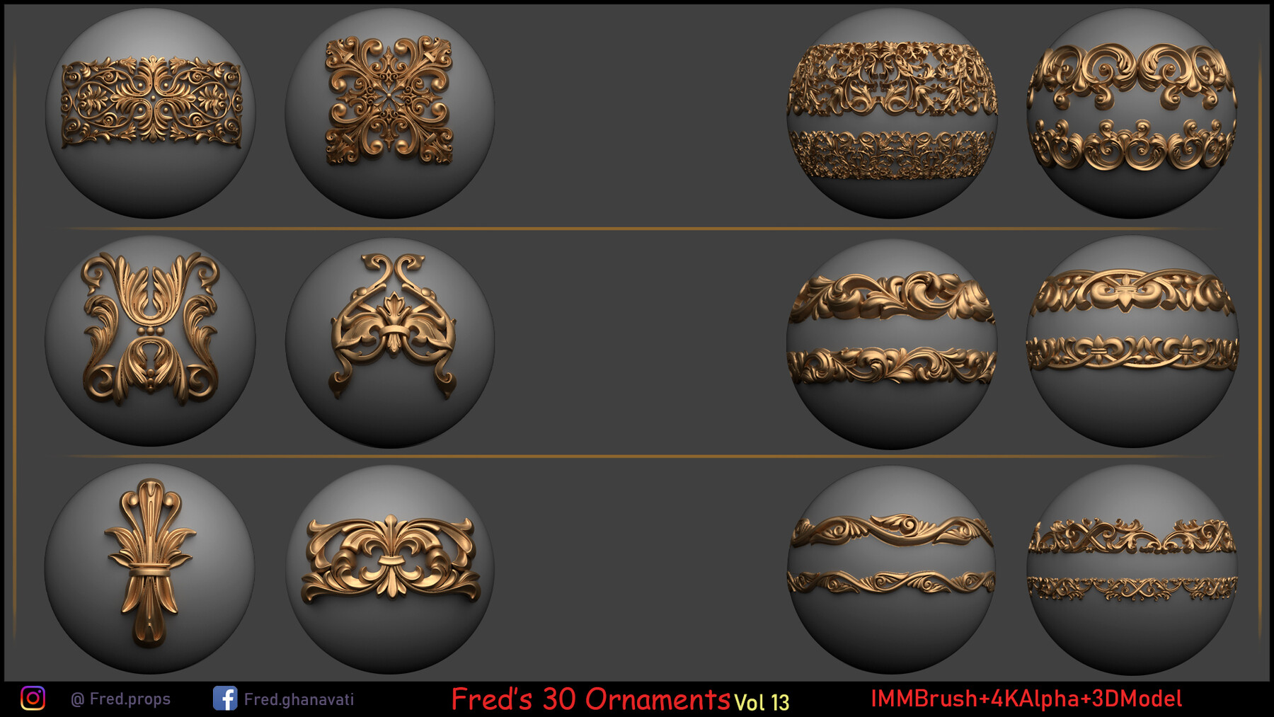 ArtStation - Fred's ORNAMENT IMMBRUSH+3dModels+Alpha Vol 13 | Brushes