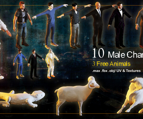 ArtStation - 10 Male Characters_ 3 Free Animals_ 3d model | Game Assets
