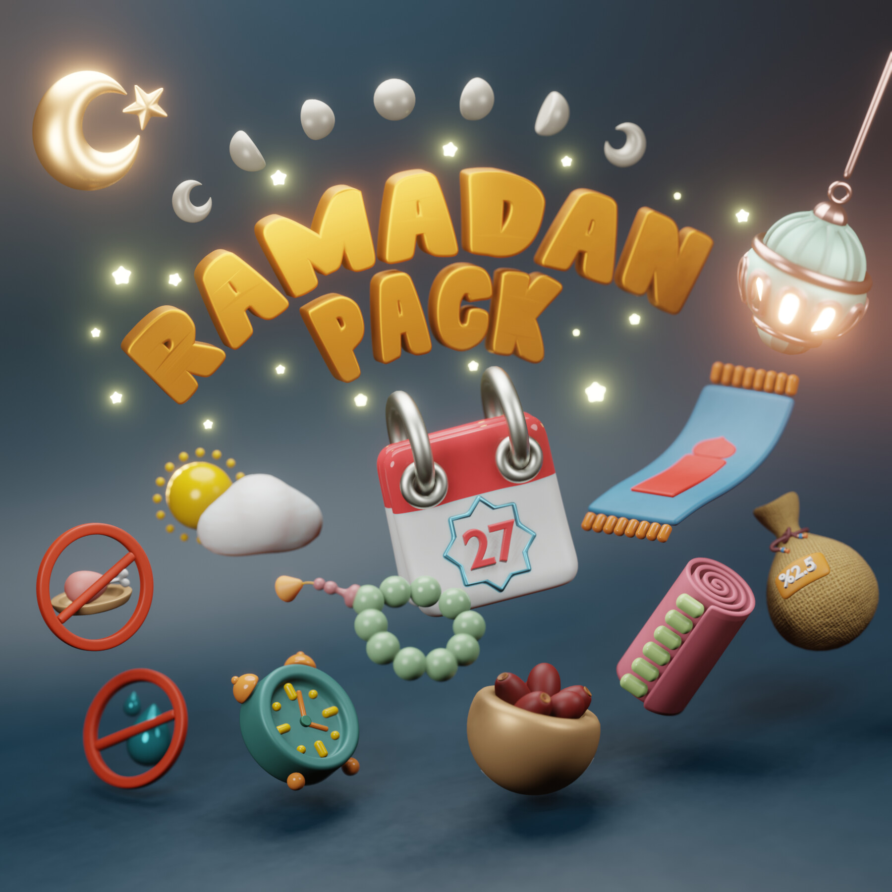 ArtStation - Cute Stylized Ramadan Pack 3D model | Resources