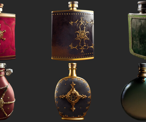 ArtStation - 70 Flasks and Waterskins | Game Assets
