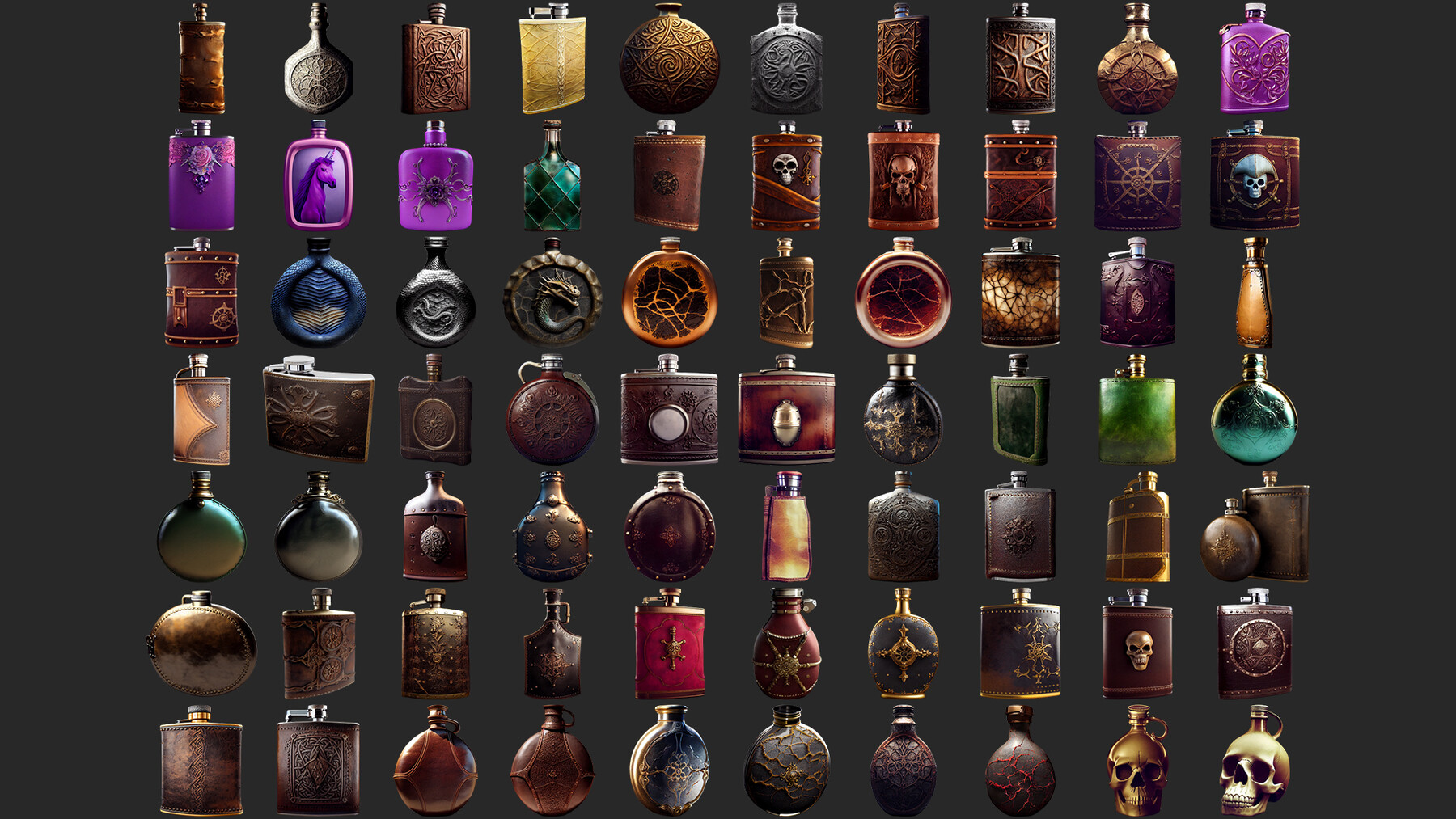 ArtStation - 70 Flasks and Waterskins | Game Assets