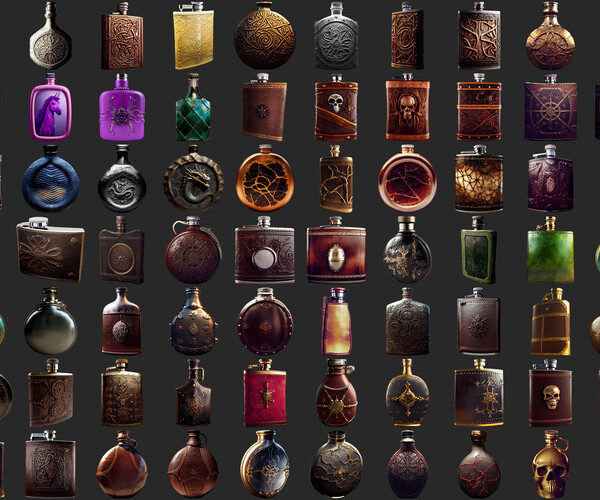 ArtStation - 70 Flasks and Waterskins | Game Assets
