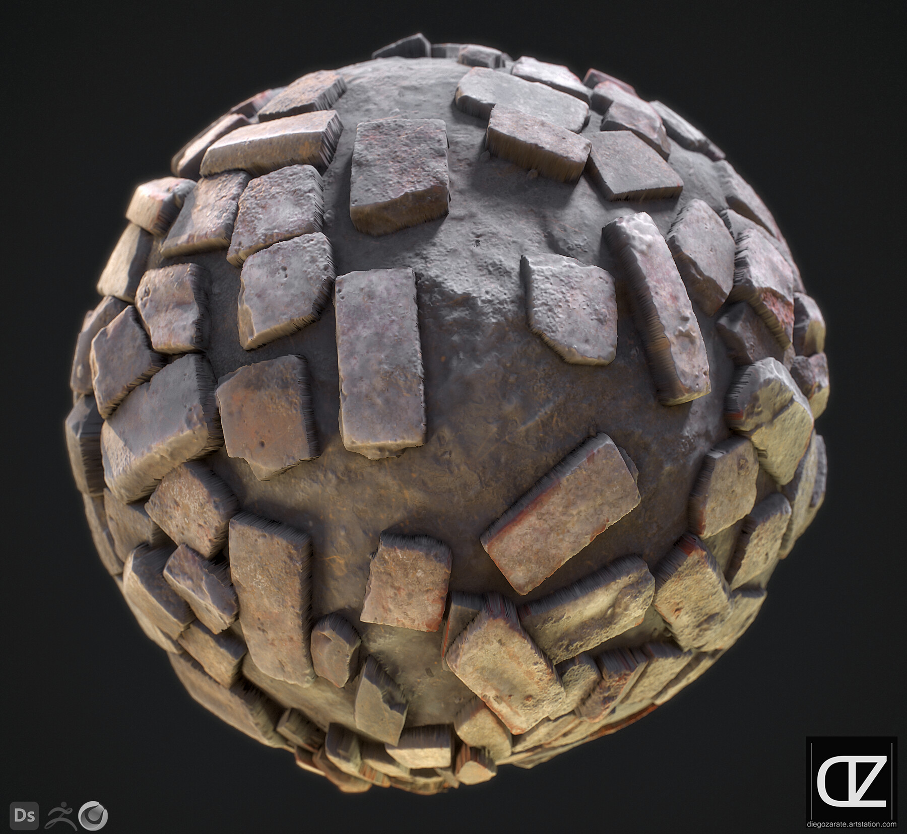 ArtStation - PBR - RUBBLE BRICK DEBRIS PILE ON DRY CONCRETE - 4K MATERIAL + SBS GRAPH | Game Assets