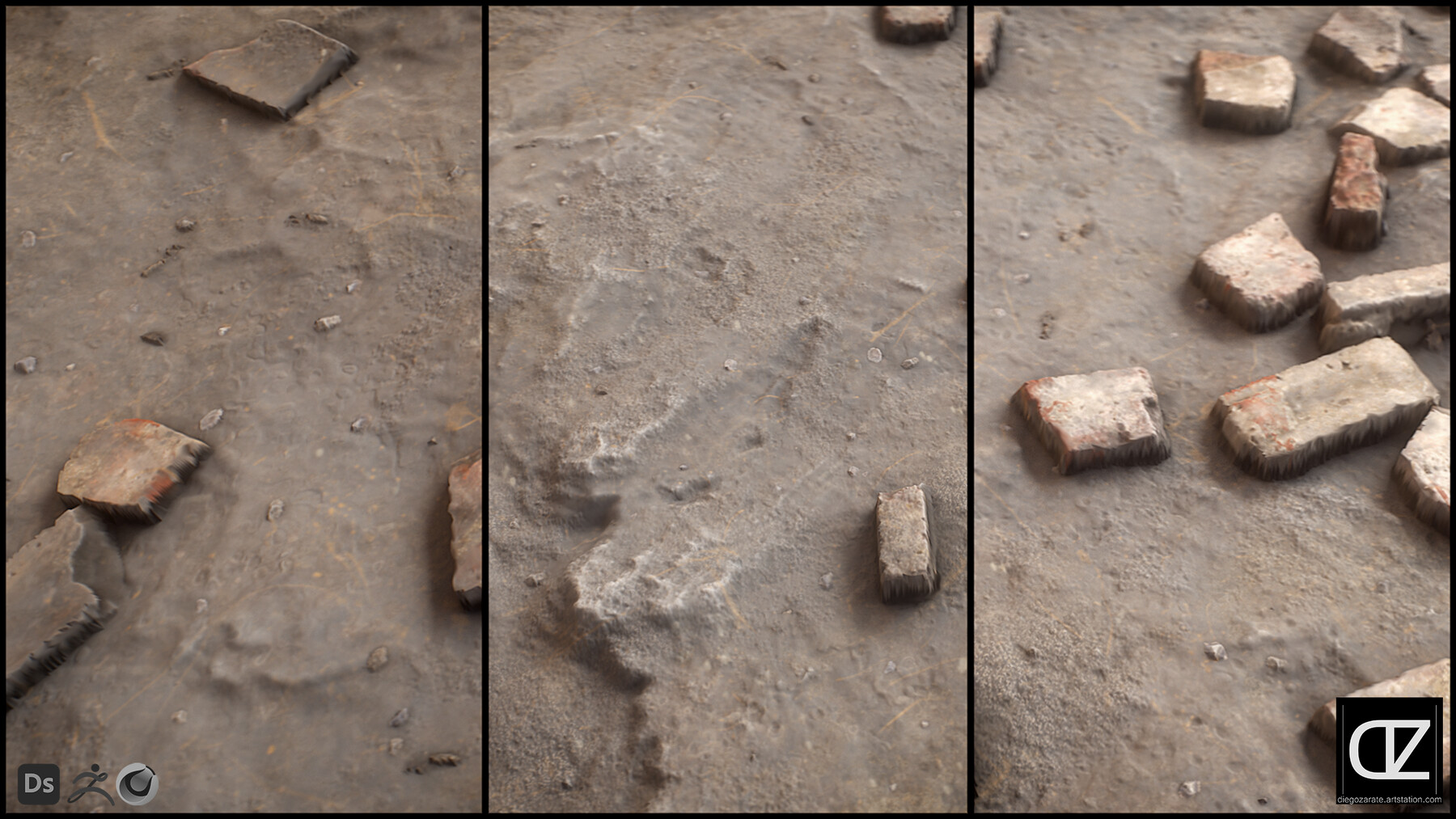 ArtStation - PBR - RUBBLE BRICK DEBRIS PILE ON DRY CONCRETE - 4K MATERIAL + SBS GRAPH | Game Assets
