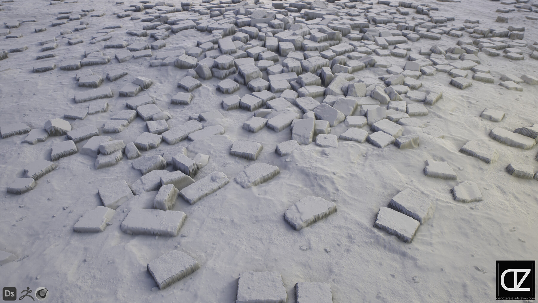 ArtStation - PBR - RUBBLE BRICK DEBRIS PILE ON DRY CONCRETE - 4K MATERIAL + SBS GRAPH | Game Assets