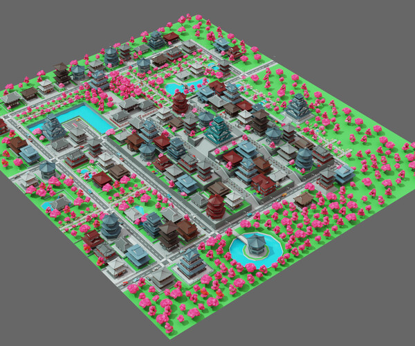 ArtStation - City Japan Low-poly 3D model | Game Assets