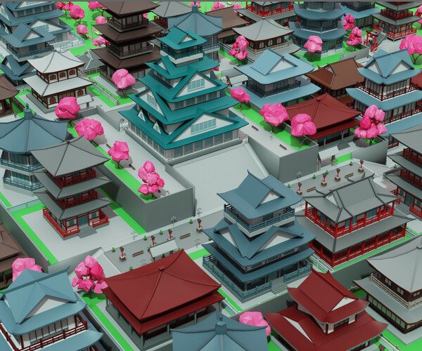 ArtStation - City Japan Low-poly 3D model | Game Assets