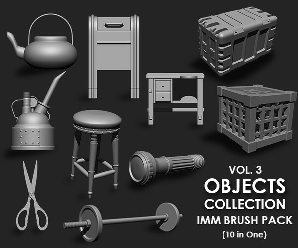 ArtStation - Objects Collection IMM Brush Pack (10 in One) Vol. 3 | Brushes