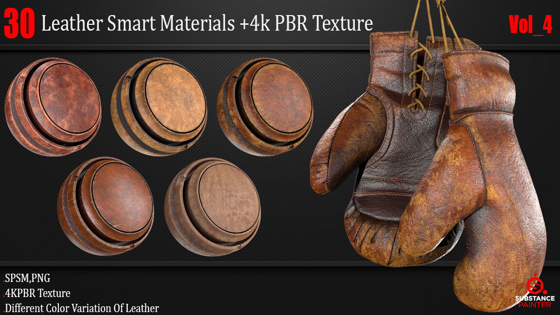 ArtStation - 30 Leather Smart Material + 4K PBR Texture Vol_4 | Game Assets