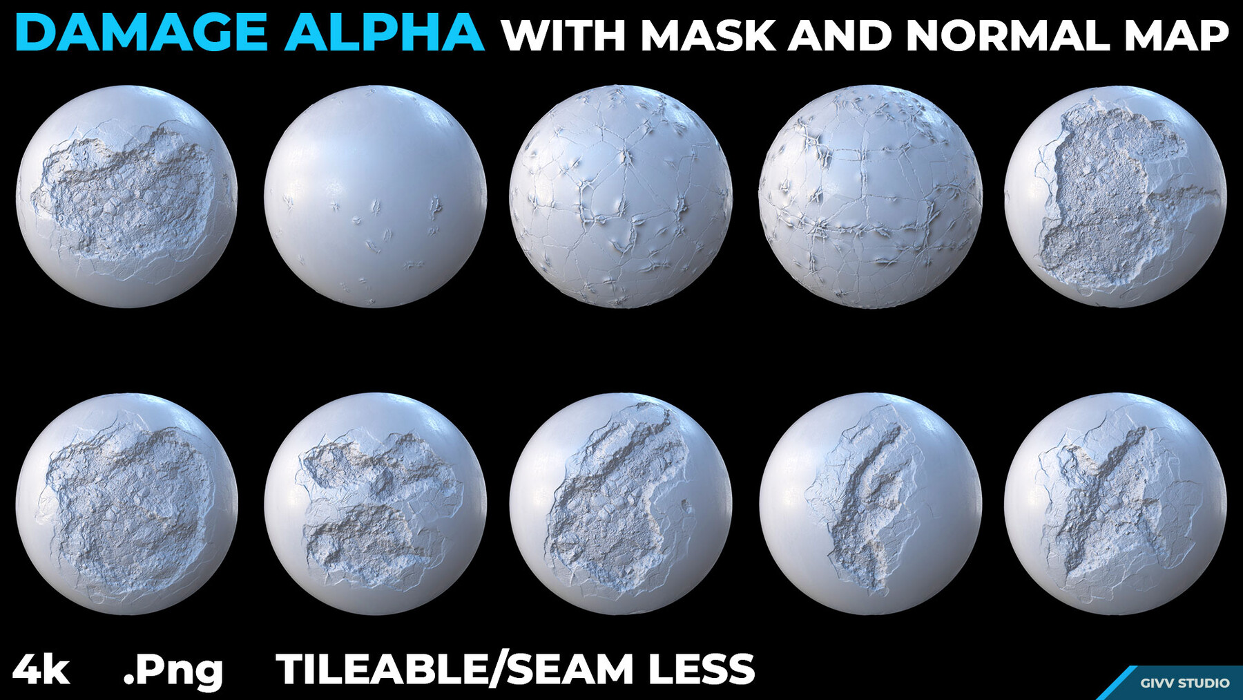 ArtStation - 50 Damage Alpha +Mask +Normal (4K .Png Tileable Seamless ...