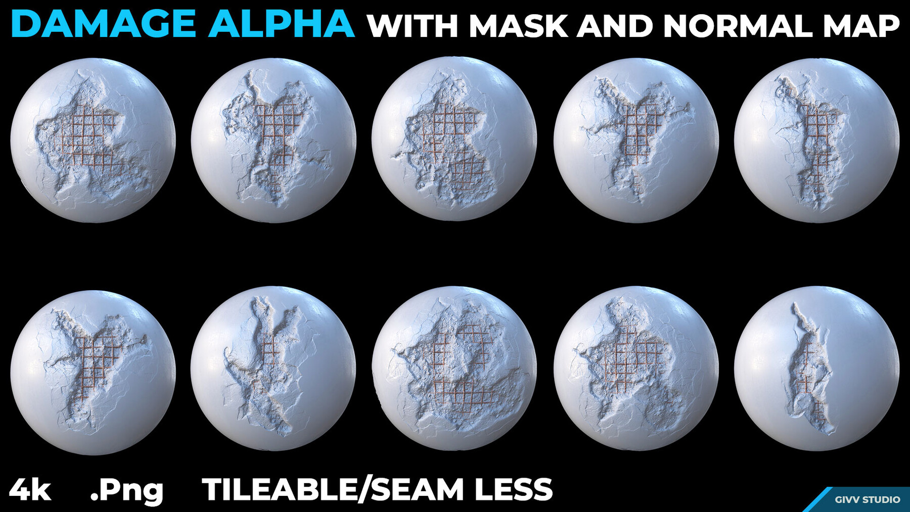 ArtStation - 50 Damage Alpha +Mask +Normal (4K .Png Tileable Seamless ...