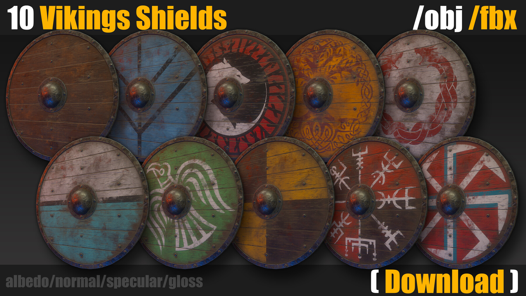 ArtStation - 10 Vikings Shields | Game Assets