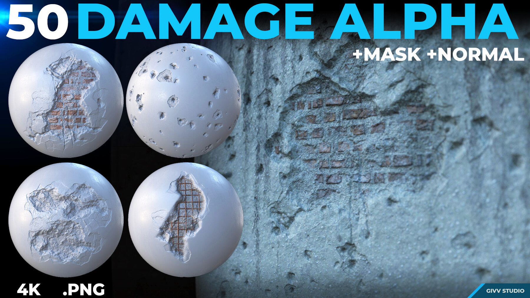 ArtStation - 50 Damage Alpha +Mask +Normal (4K .Png Tileable Seamless ...