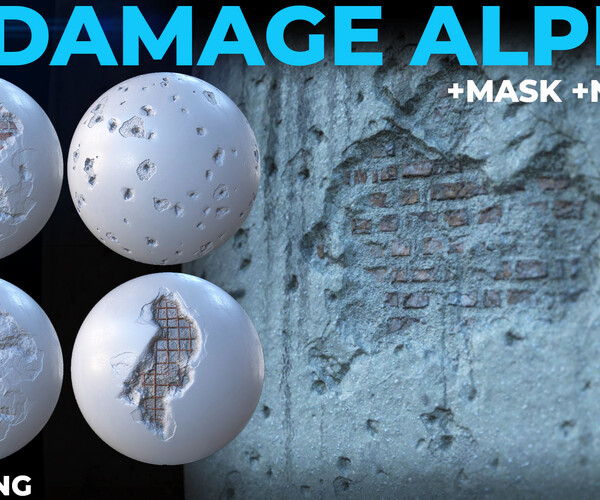 ArtStation - 50 Damage Alpha +Mask +Normal (4K .Png Tileable Seamless ...