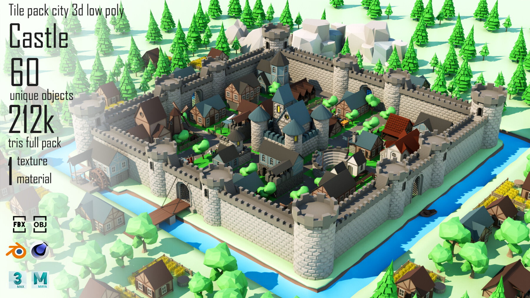 ArtStation - Tile pack castle Low-poly 3D model | Game Assets