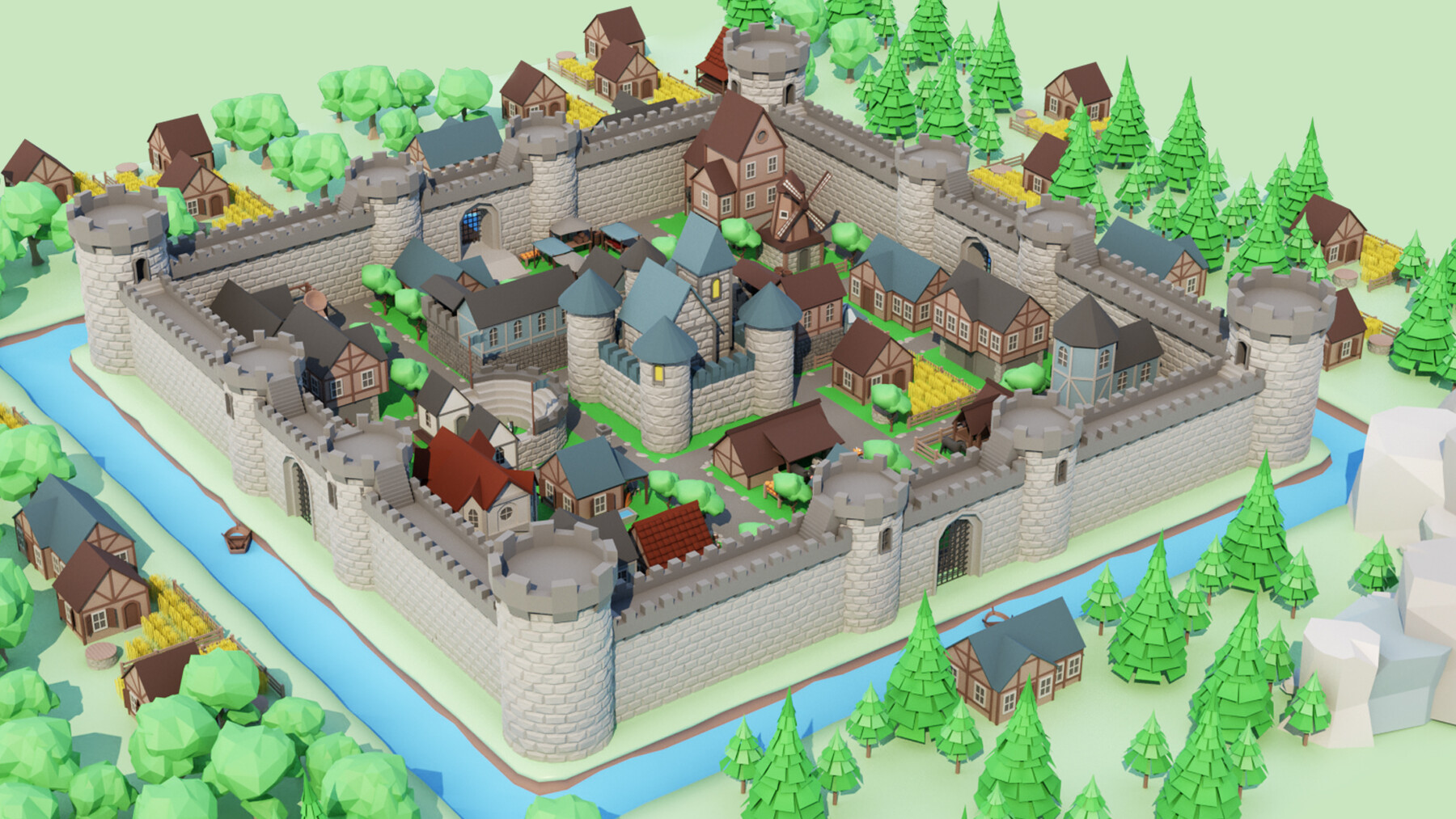 ArtStation - Tile pack castle Low-poly 3D model | Game Assets