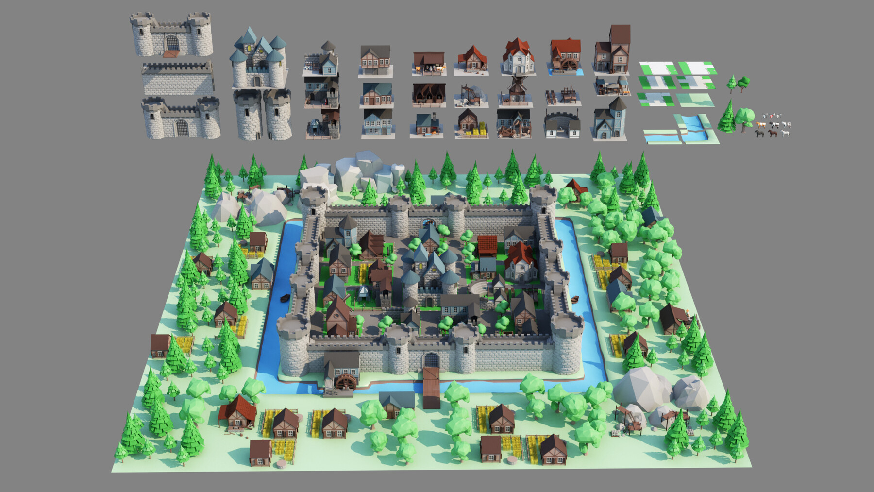 ArtStation - Tile pack castle Low-poly 3D model | Game Assets