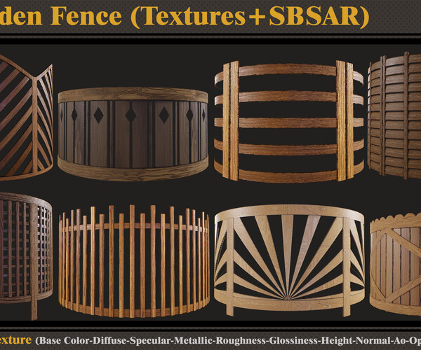 ArtStation - 40 Wooden Fence (Textures + SBSAR) | Game Assets