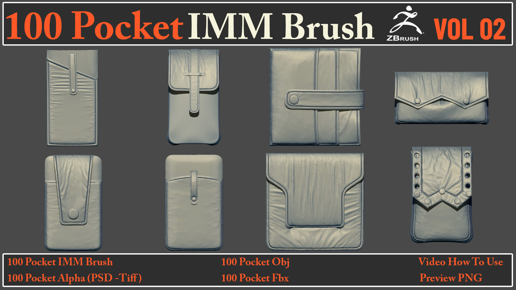 ArtStation - 100 Pocket IMM Brush VOL02 + 100 FBX & OBJ +Video How To Use | Brushes
