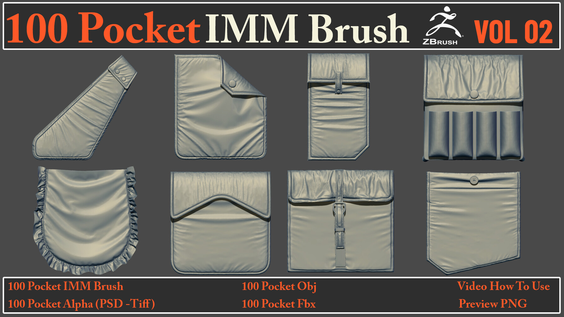 ArtStation - 100 Pocket IMM Brush VOL02 + 100 FBX & OBJ +Video How To ...