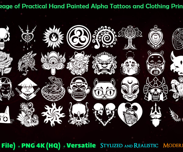ArtStation - 1600 Hand Painted Alpha Tattoos and Clothing Print Designs ...