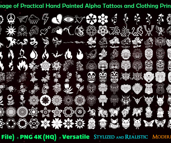 ArtStation - 1600 Hand Painted Alpha Tattoos and Clothing Print Designs ...
